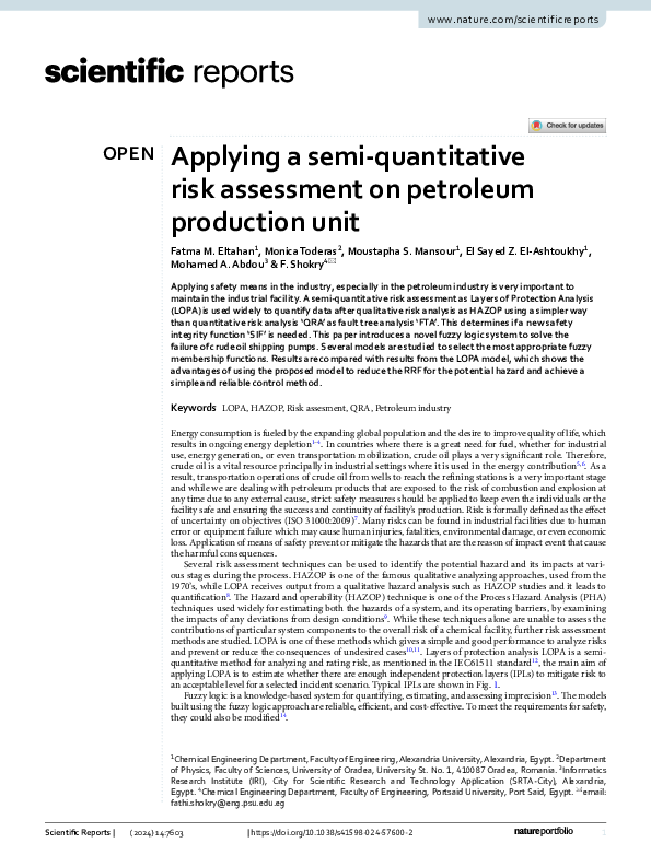 (PDF) Applying a semi-quantitative risk assessment on petroleum ...