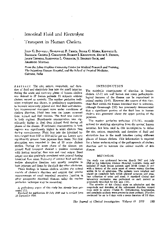(PDF) Intestinal fluid and electrolyte transport in human cholera
