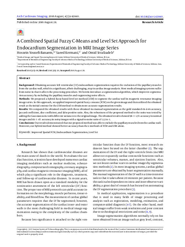 (PDF) A Combined Spatial Fuzzy C-Means and Level Set Approach for Endocardium Segmentation in ...