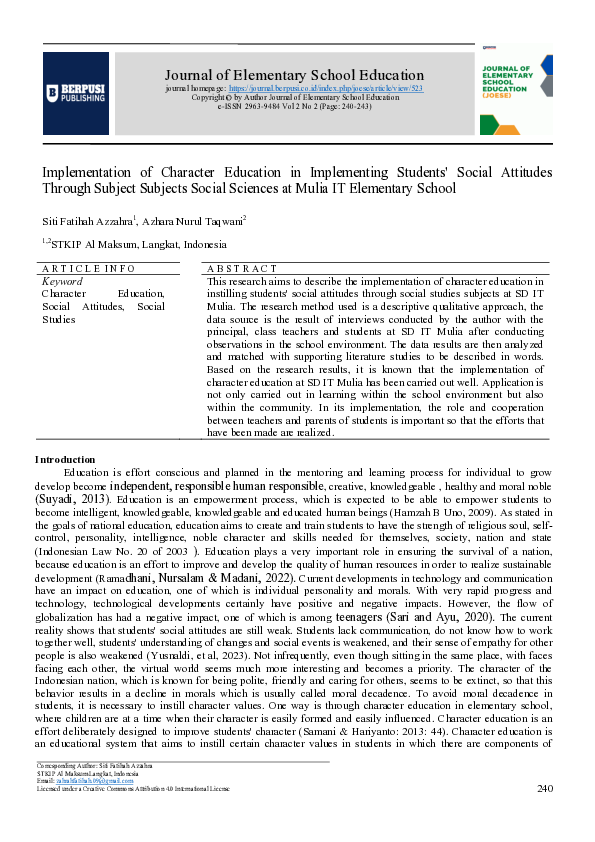 (PDF) Implementation of Character Education in Implementing Students ...