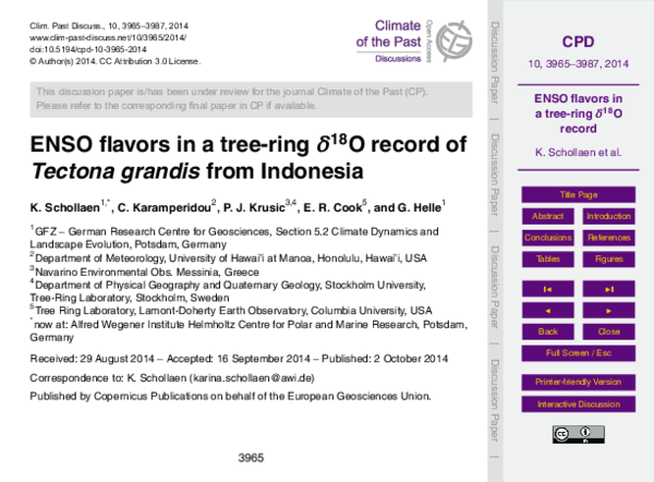 (PDF) ENSO flavors in a tree-ring δ 18 O record of Tectona grandis from Indonesia