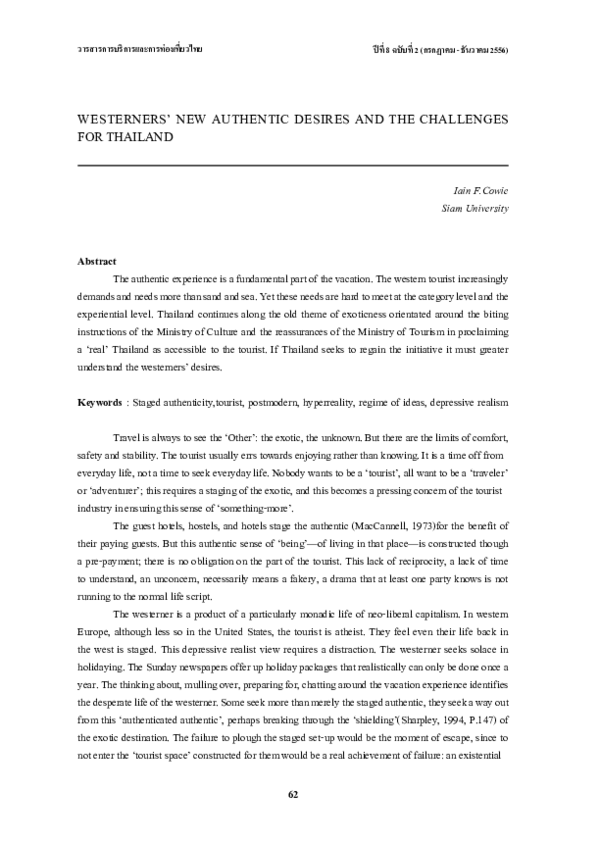 (PDF) Westerners’ New Authentic Desires and the Challenges for Thailand