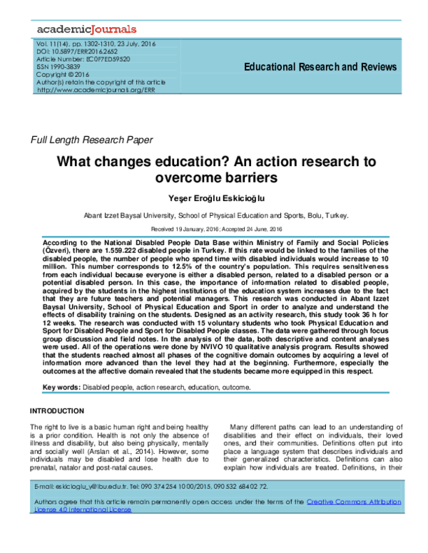 What changes education? An action research to overcome barriers