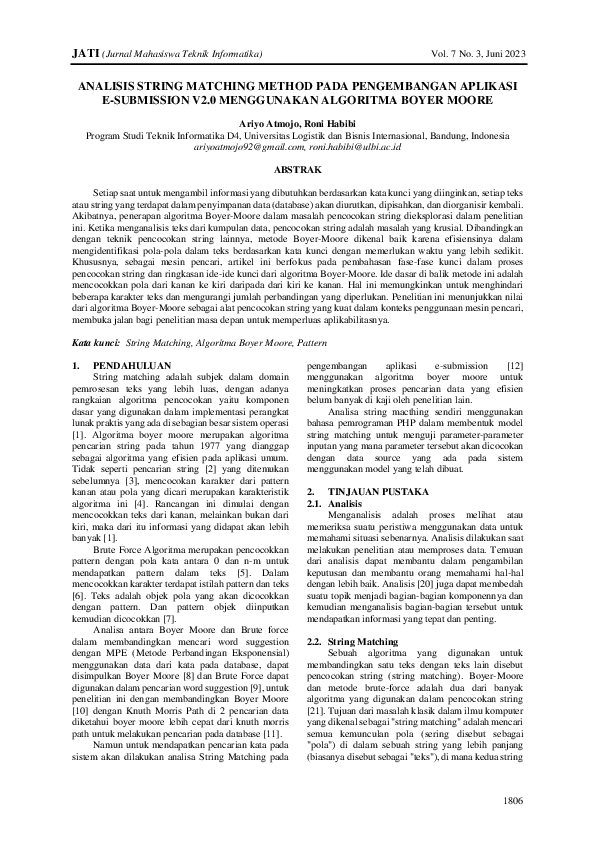 (PDF) Analisis String Matching Method Pada Pengembangan Aplikasi E-Submission V2.0 Menggunakan ...