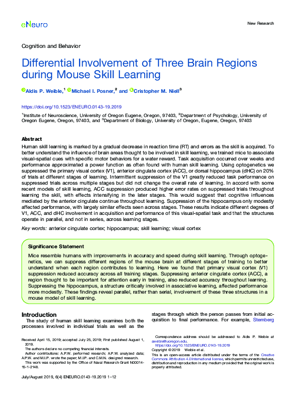 (PDF) Differential Involvement of Three Brain Regions during Mouse ...