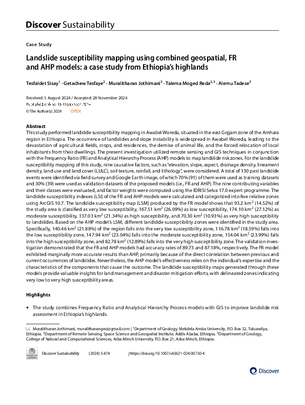 (PDF) Landslide susceptibility mapping using combined geospatial, FR and AHP models: a case ...