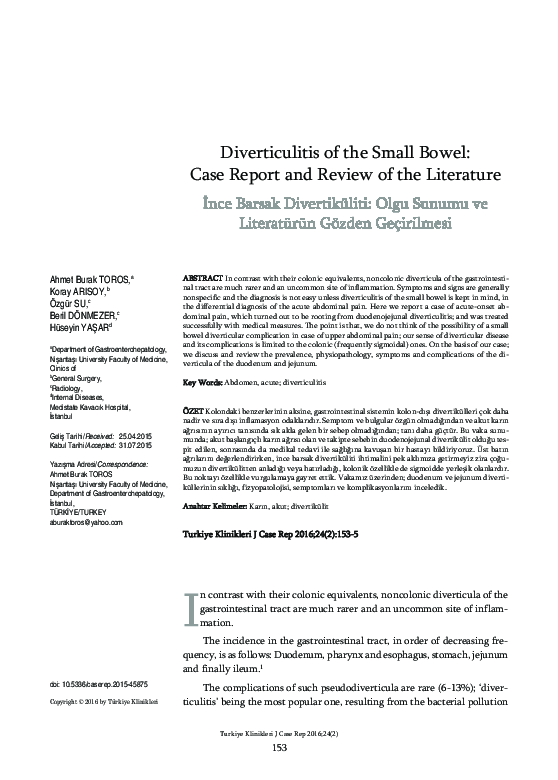 (PDF) Diverticulitis of the Small Bowel: Case Report and Review of the ...
