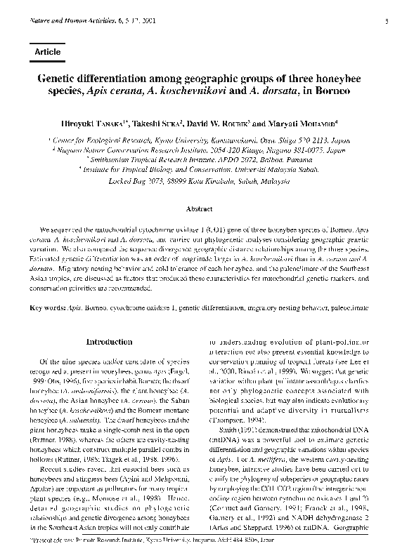 (PDF) Genetic differentiation among geographic groups of three honeybee ...