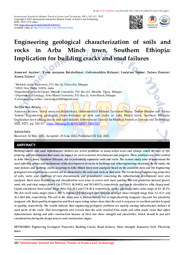 (PDF) Engineering geological characterization of soils and rocks in Arba Minch town, Southern ...
