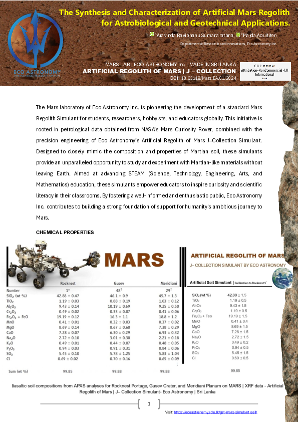 (PDF) The Synthesis and Characterization of Artificial Mars Regolith for Astrobiological and ...