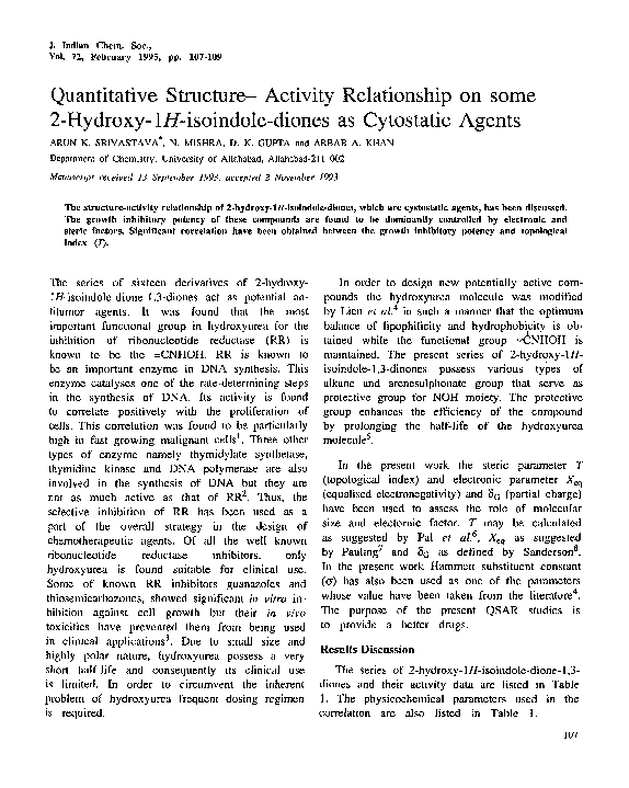 (PDF) Quantitative Structure- Activity Relationship on some 2-Hydroxy-1H-isoindole-diones as ...