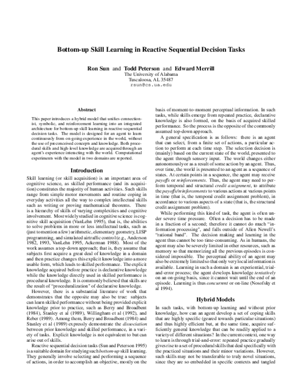 Pdf Bottom Up Skill Learning In Reactive Sequential Decision Tasks