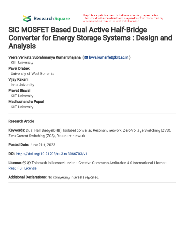 (PDF) SiC MOSFET Based Dual Active Half-Bridge Converter for Energy Storage Systems : Design and ...