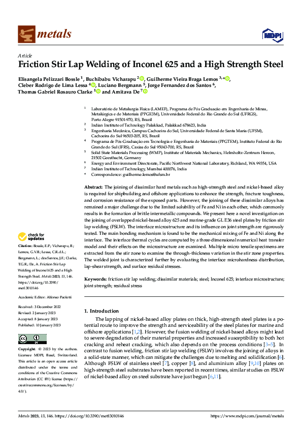 (PDF) Friction Stir Lap Welding of Inconel 625 and a High Strength Steel