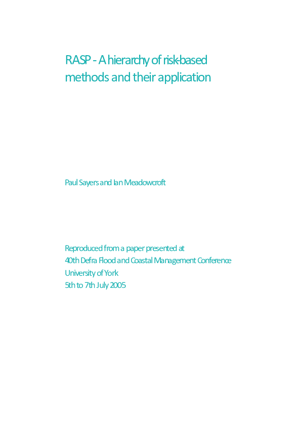 (PDF) RASP - A hierarchy of risk-based methods and their application