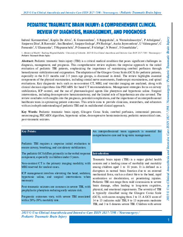 (PDF) Pediatric Traumatic Brain Injury AComprehensive Clinical Reviewof ...