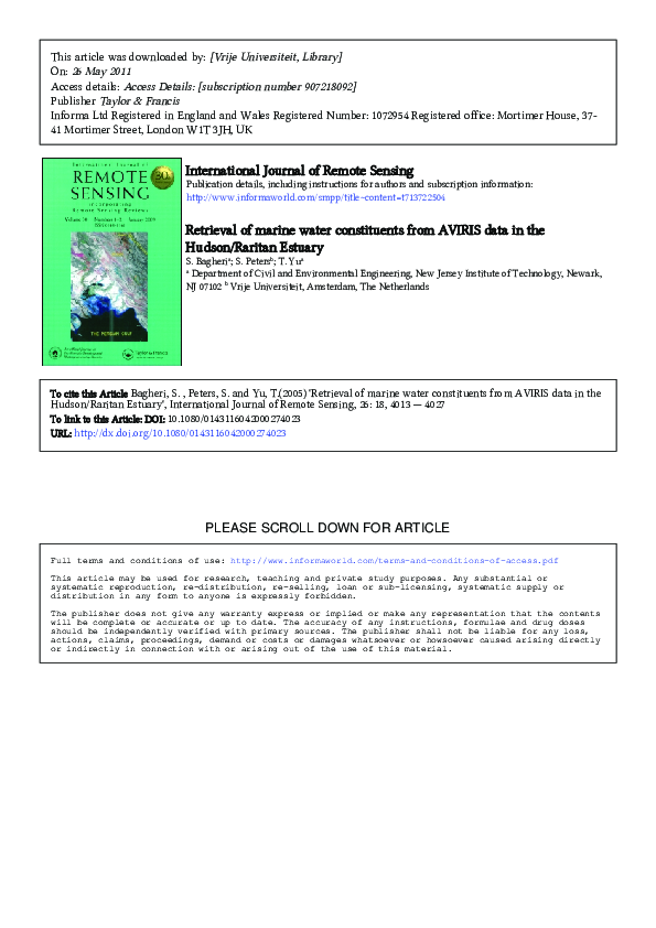 (PDF) Retrieval of marine water constituents from AVIRIS data in the ...
