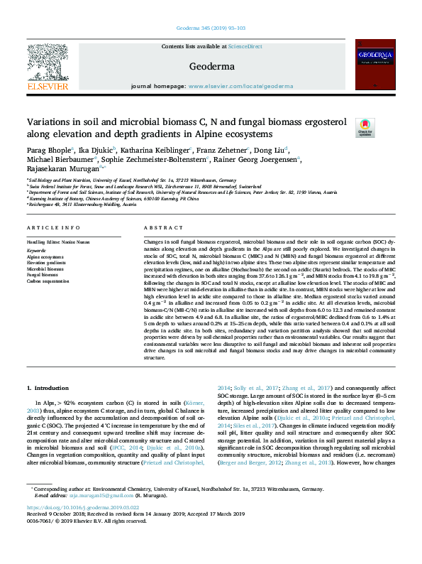 (PDF) Variations in soil and microbial biomass C, N and fungal biomass ergosterol along ...