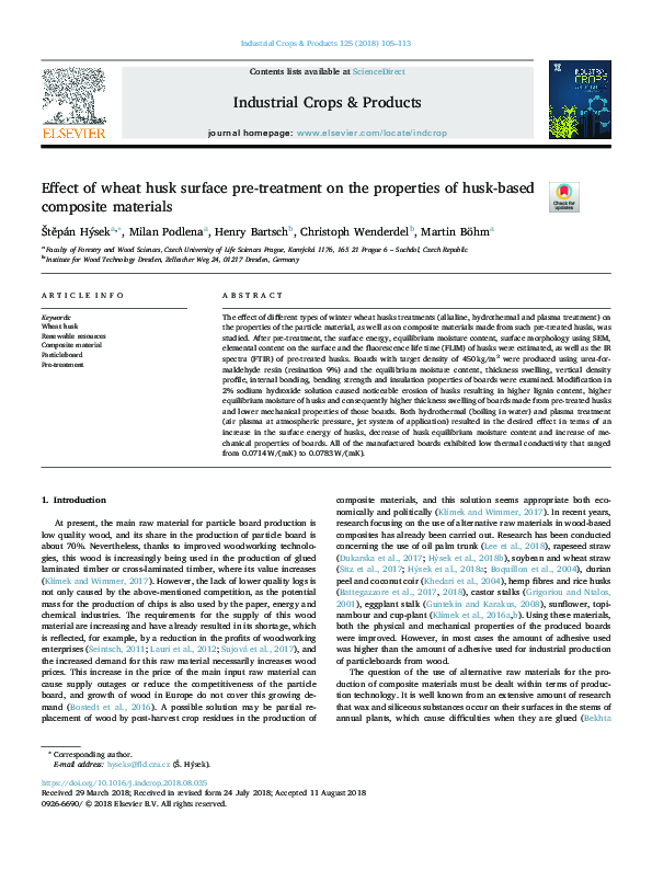 (PDF) Effect of wheat husk surface pre-treatment on the properties of ...