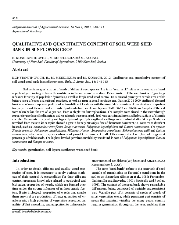 (PDF) Qualitative and Quantitative content of soil weed seed bank in sunflower crop