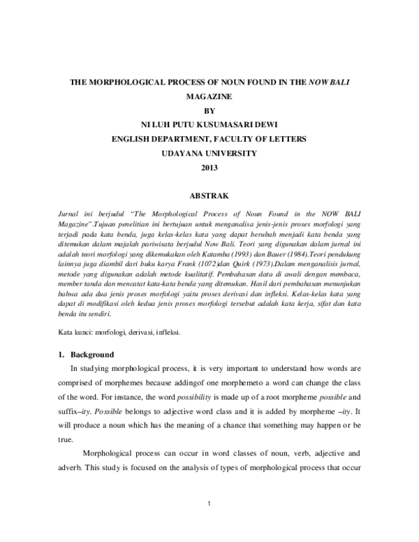 (PDF) The Morphological Process of Noun Found in the Now Bali Magazine