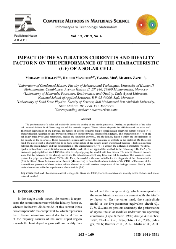(PDF) Impact of the saturation current IS and ideality factor N on the ...