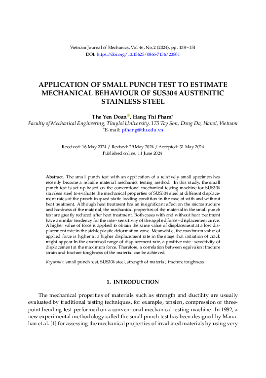 (PDF) APPLICATION OF SMALL PUNCH TEST TO ESTIMATE MECHANICAL BEHAVIOUR ...