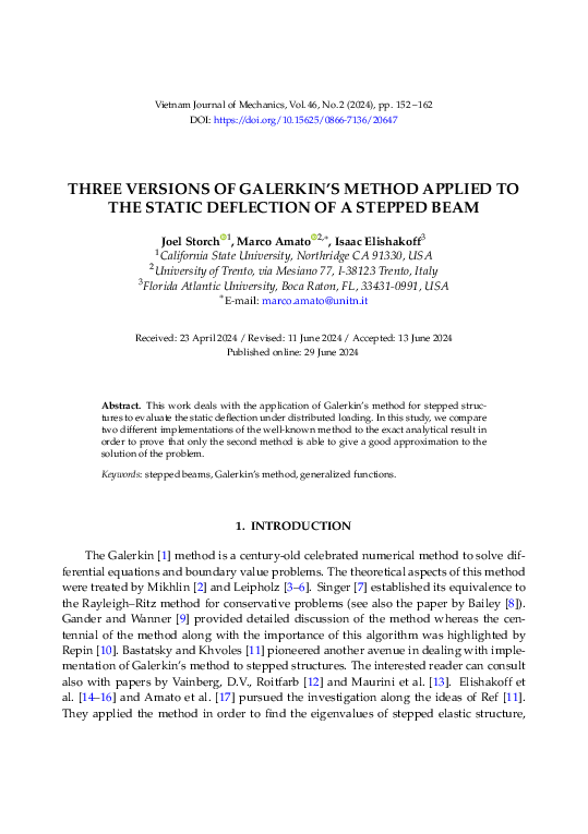 (PDF) THREE VERSIONS OF GALERKIN'S METHOD APPLIED TO THE STATIC DEFLECTION OF A STEPPED BEAM