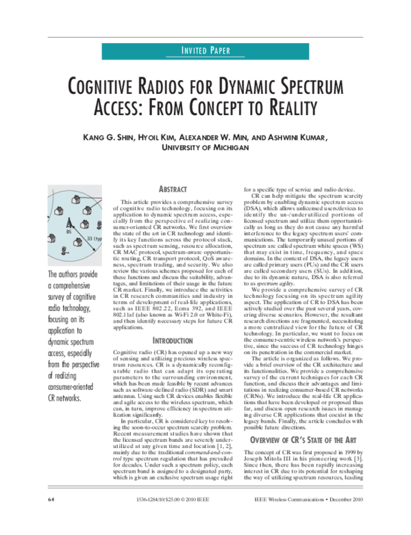 (PDF) Cognitive radios for dynamic spectrum access: from concept to reality