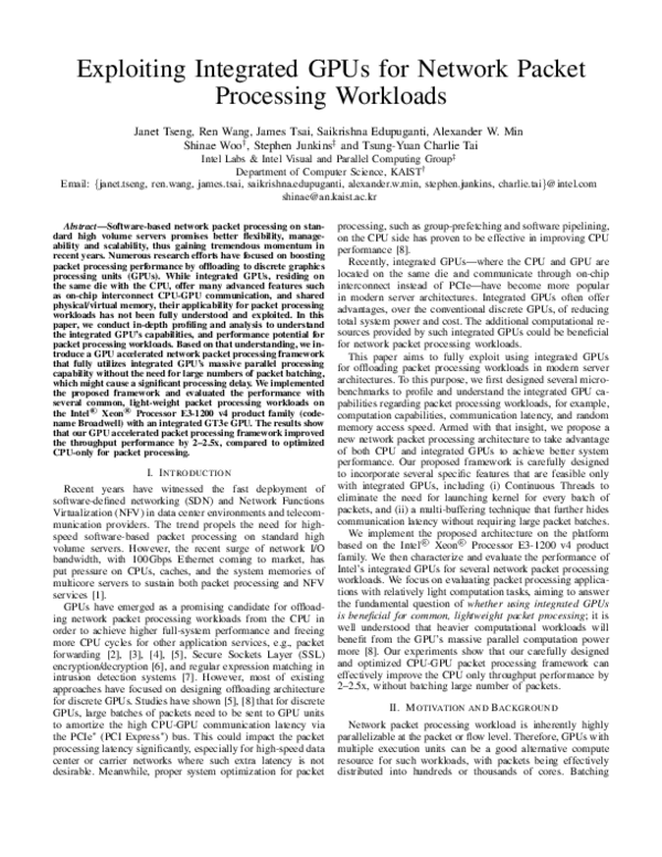 (PDF) Exploiting integrated GPUs for network packet processing workloads