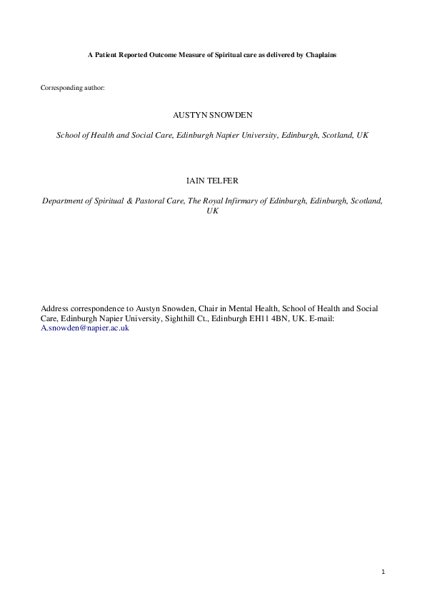 (PDF) Patient Reported Outcome Measure of Spiritual Care as Delivered ...
