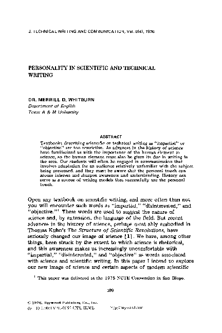 (PDF) Personality in Scientific and Technical Writing