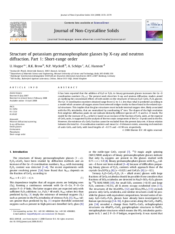 (PDF) Structure of potassium germanophosphate glasses by X-ray and ...