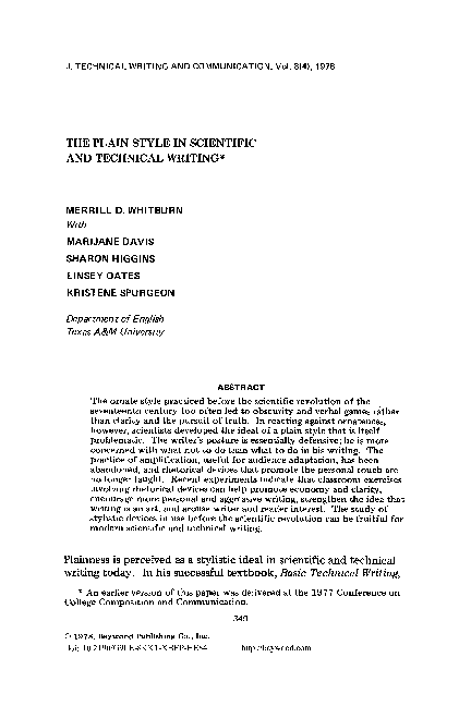 (PDF) The Plain Style in Scientific and Technical Writing