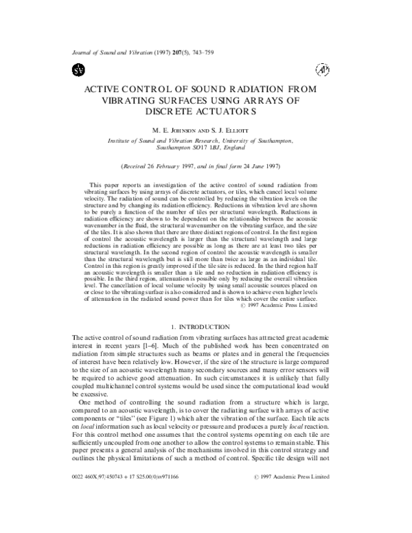 (PDF) Active Control of Sound Radiation from Vibrating Surfaces Using ...
