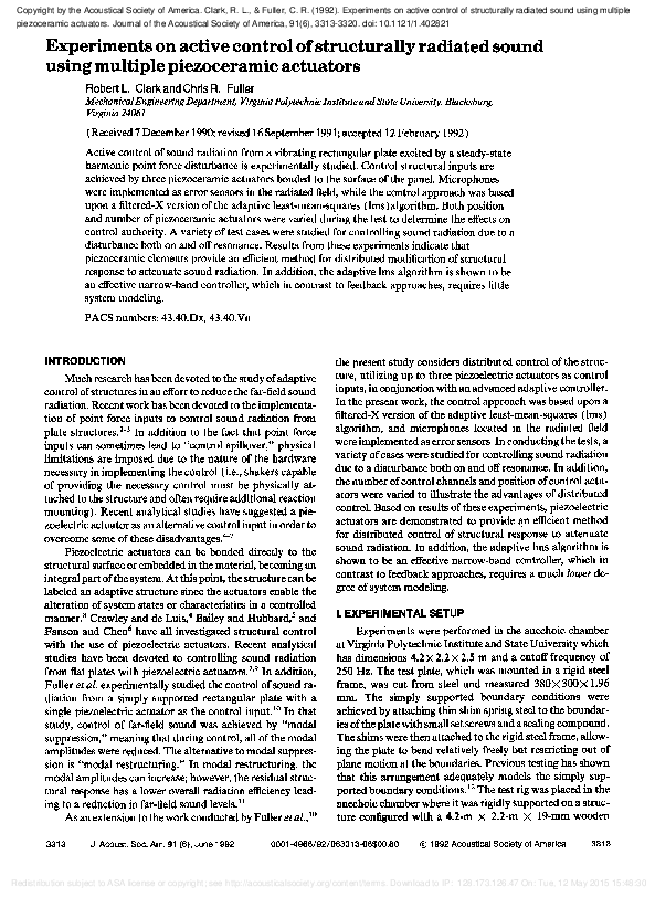 (PDF) Experiments on active control of structurally radiated sound ...