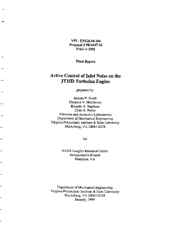 (PDF) Active Control of Inlet Noise on the JT15D Turbofan Engine