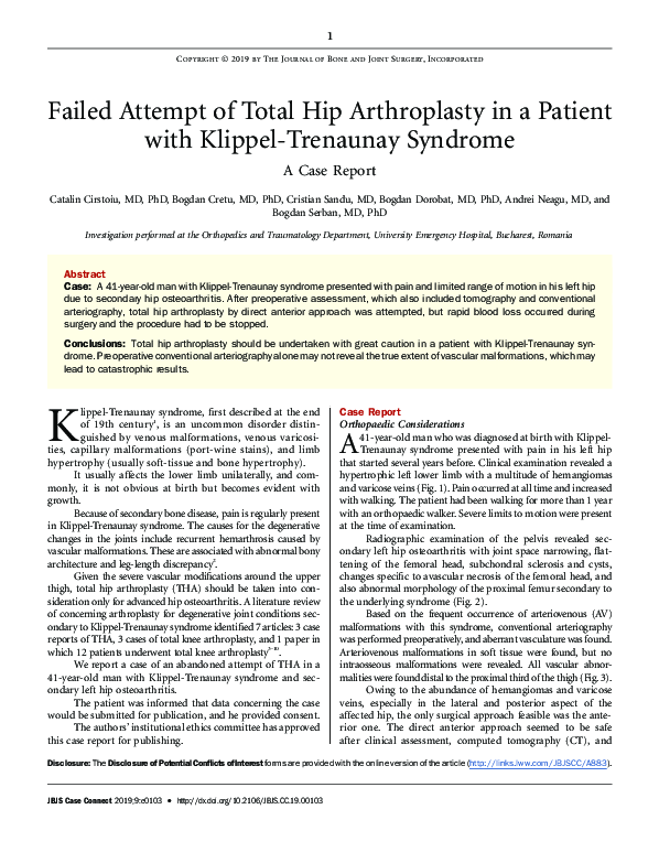 (PDF) Failed Attempt of Total Hip Arthroplasty in a Patient with ...