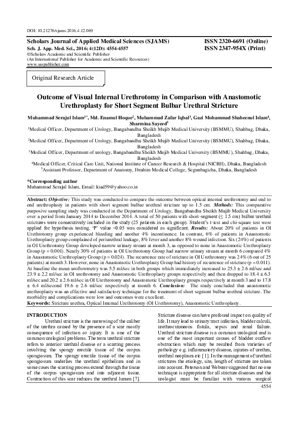 Outcome of Visual Internal Urethrotomy in Comparison with Anastomotic ...