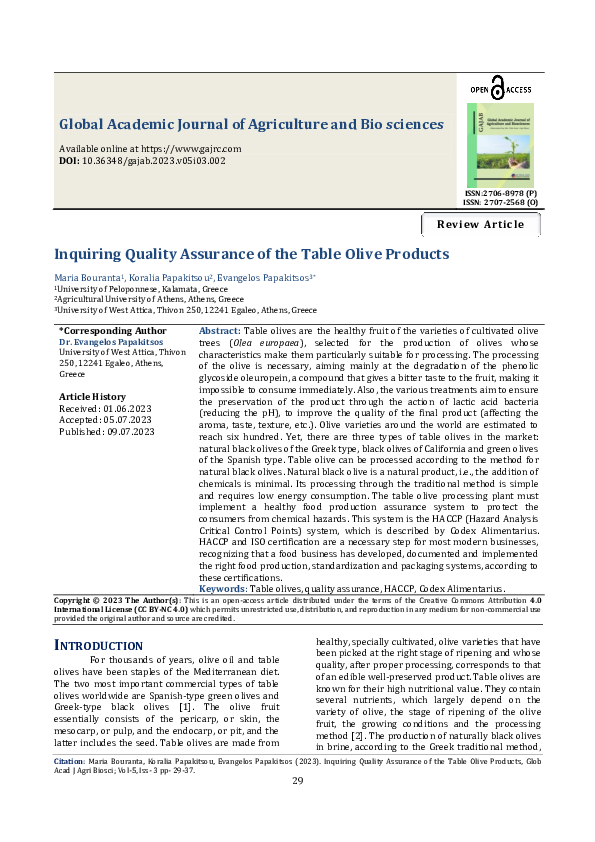 (PDF) Inquiring Quality Assurance of the Table Olive Products
