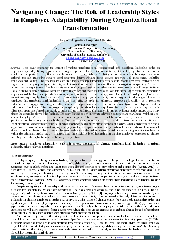 (PDF) Navigating Change: The Role of Leadership Styles in Employee ...
