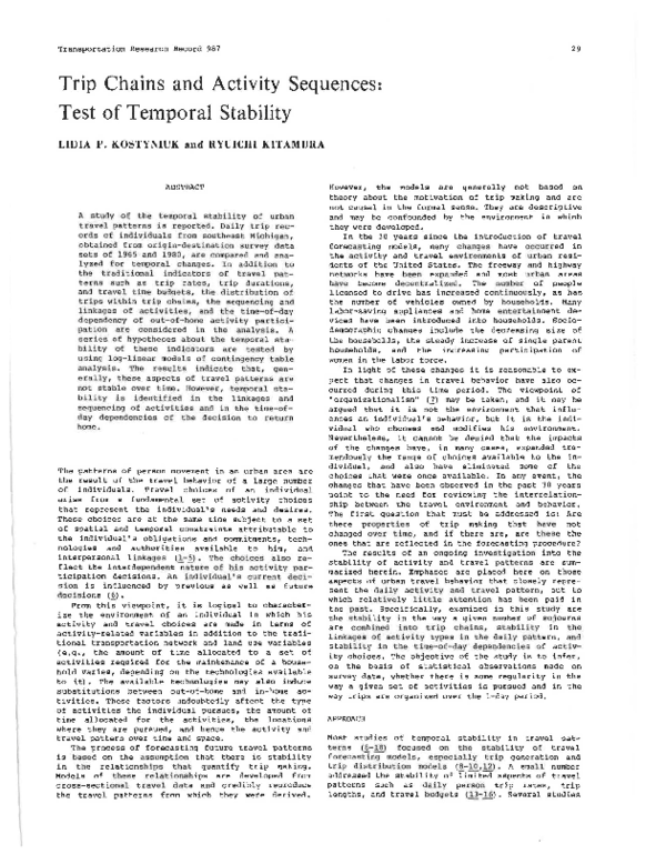 (PDF) Trip Chains and Activity Sequences: Test of Temporal Stability
