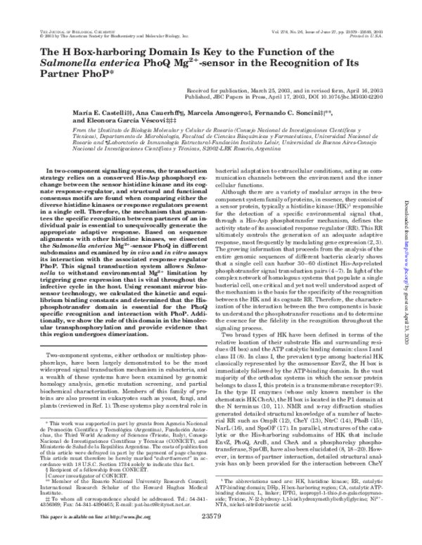 The H Box-harboring Domain Is Key to the Function of the Salmonella ...