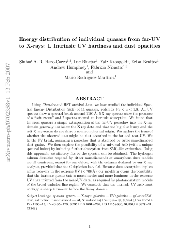 (PDF) Energy Distribution of Individual Quasars from Far‐Ultraviolet to ...