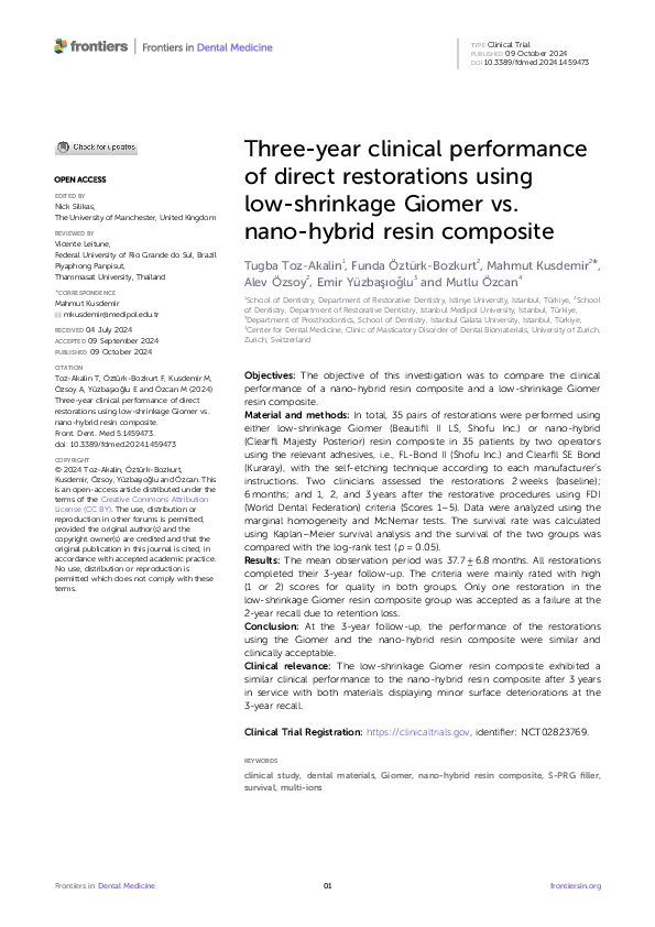 (PDF) Three-year clinical performance of direct restorations using low ...