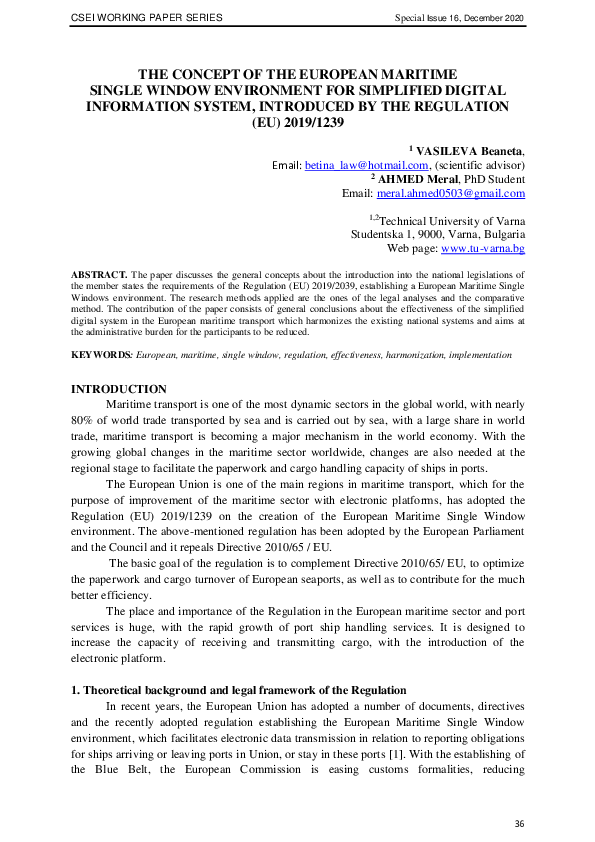 The Concept of the European Maritime Single Window Environment for ...