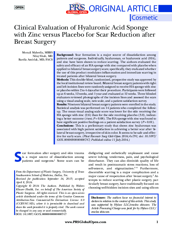 (PDF) Clinical Evaluation of Hyaluronic Acid Sponge with Zinc versus ...