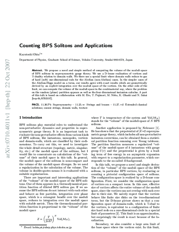 (PDF) Counting BPS Solitons and Applications