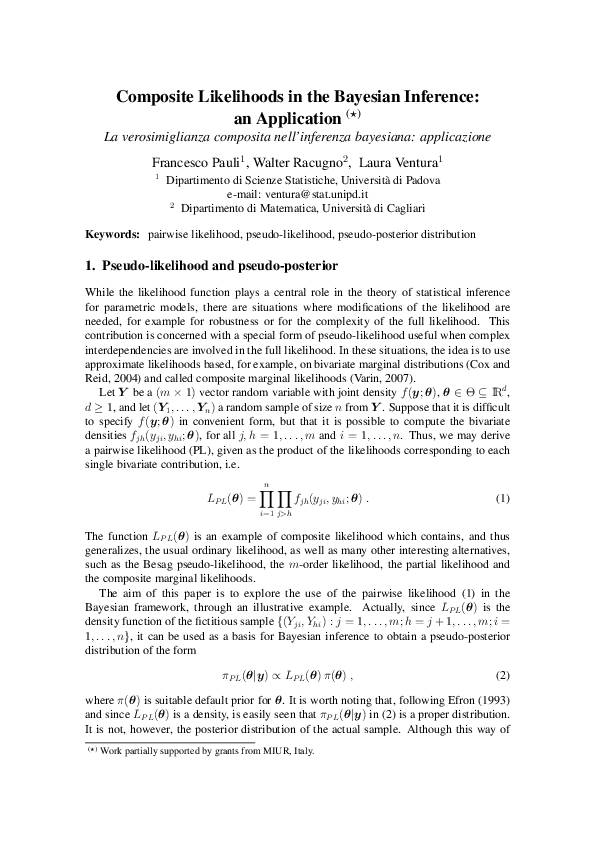 (PDF) Composite Likelihoods in the Bayesian Inference: an Application (⋆)