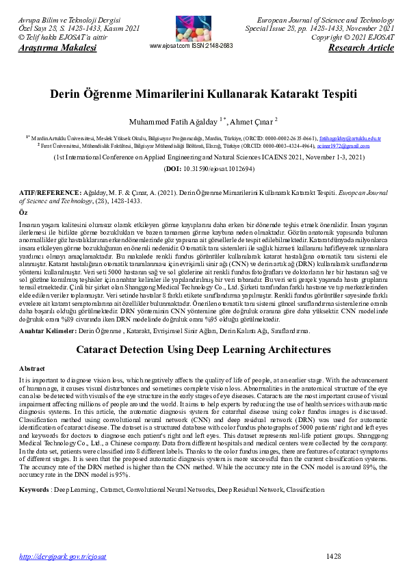 (PDF) Cataract Detection Using Deep Learning Architectures